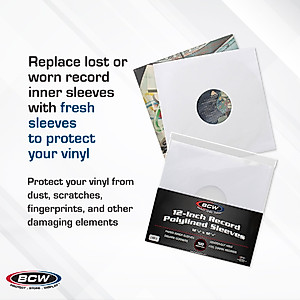BCW 12-Inch Vinyl LP Record Sleeves - Pack of 50 | White Polylined Inner Protective Sleeves with Center Hole for Vinyl Records | Acid-Free, Scratch Resistant | Ideal for DJs and Vinyl Collectors