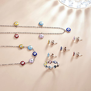 Shysnow Silver Evil Eye Nazar Open Ring Multicolor Eyes Ojos Stackable Ring with Enamel CZ, Size 8