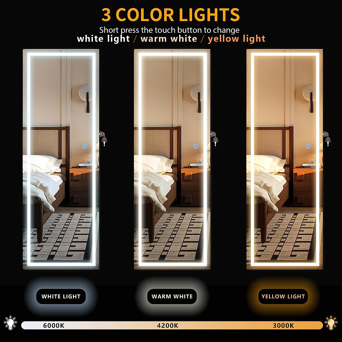 LVSOMT LED Mirror Jewelry Cabinet, Wall/Door Mount Jewelry Organizer Armoire with Lights, Full Length Mirror with Jewelry Storage, Over the Door Hanging Jewelry Cabinet (White)