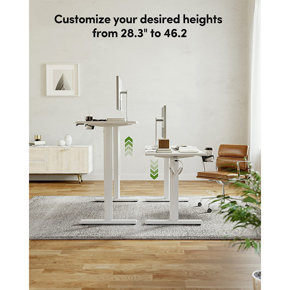 FEZIBO Height Adjustable Electric Standing Desk, 55 x 24 Inches Stand up Table, Sit Stand Home Office Desk with Splice Board, White