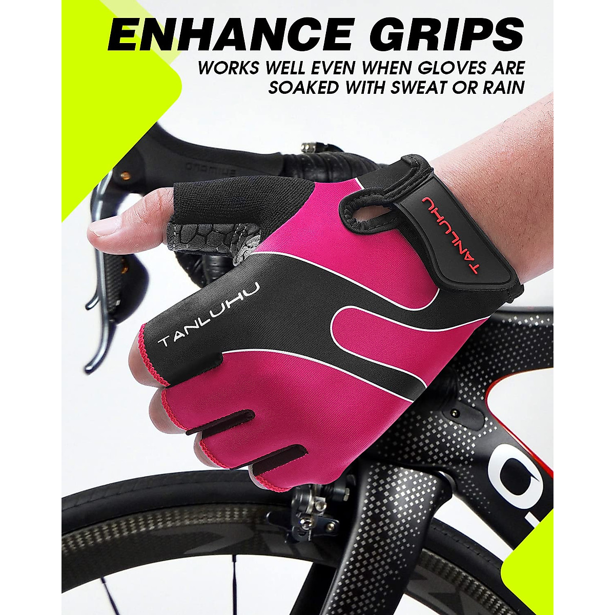 Tanluhu Cycling Gloves Mountain Bike Gloves Half Finger Road Racing Riding Gloves Breathable Shock-Absorbing Biking Gloves for Men and Women (Pink, M)