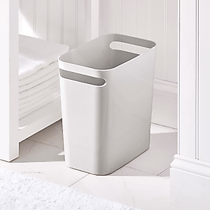 mDesign Plastic Slim Large 2.5 Gallon Trash Can Wastebasket, Classic Garbage Container Recycle Bin for Bathroom, Bedroom, Kitchen, Home Office, Outdoor Waste, Recycling - Aura Collection - Light Gray