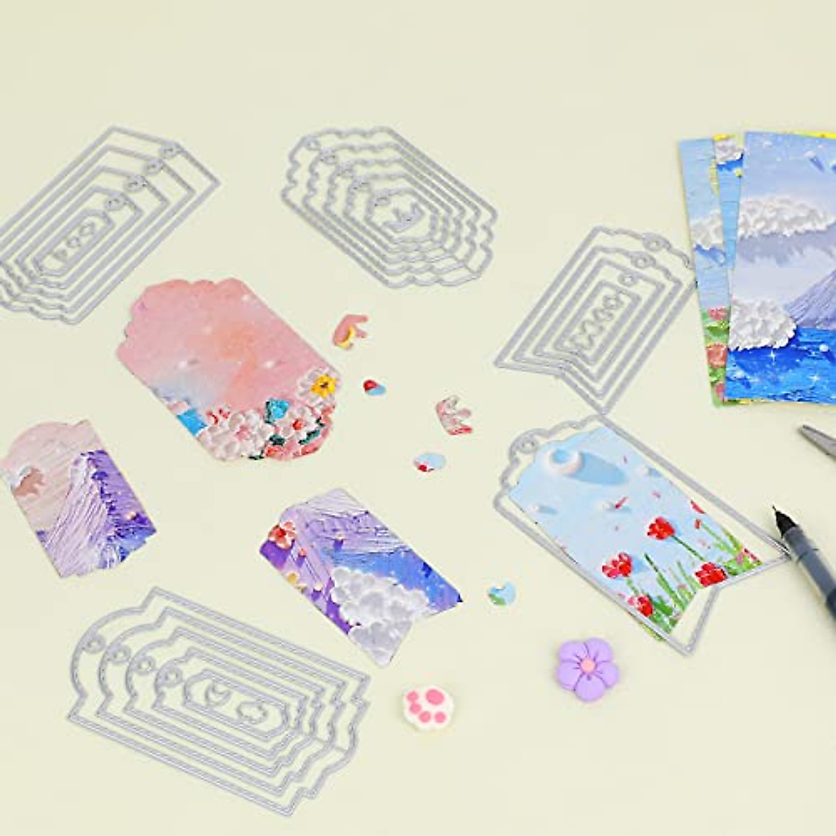 5 Set 36pcs Carbon Steel Embossing Template Die Bookmark Metal Cutting Die Cuts Embossing Stencils Metal Stencils Scrapbooking Tool Thin Banner Cutting Die for Card Scrapbooking DIY