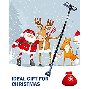 JOYTUTUS 61.3″ Ice Scraper and Long Handle Snow Brush, 270° Pivoting Extendable Snow Scraper Brush for Car Windshield, Telescoping Ice Scraper Foam Grip, Snow Remover for Cars, Trucks, SUV (Xmas Bag)