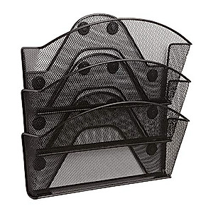 Safco Products Onyx Magnetic Triple File Pocket – 4 Heavy-Duty Magnets for Metal/Fabric Surfaces – Commercial-Grade Steel Mesh Design - Durable Powder Coat Finish – 13"L x 4.25"W x 13.5"H