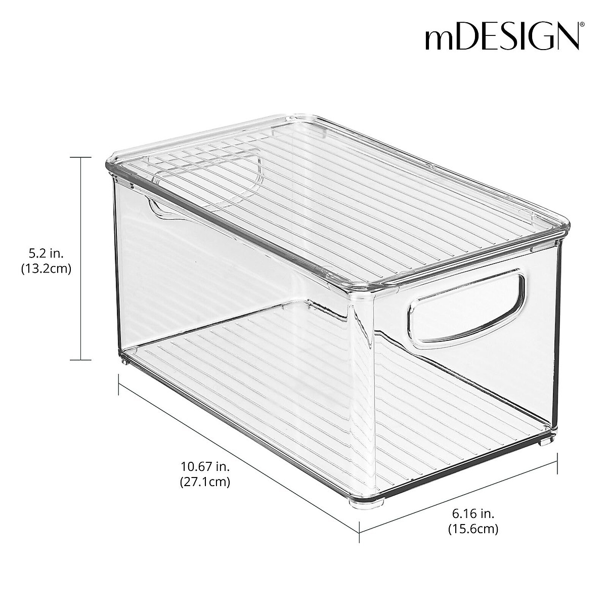mDesign Plastic Deep Storage Bin Box Container with Lid and Built-In Handles - Organization for Fruit, Snacks, or Food in Kitchen Pantry, Cabinet, or Cupboard, Ligne Collection, 6 Pack, Clear