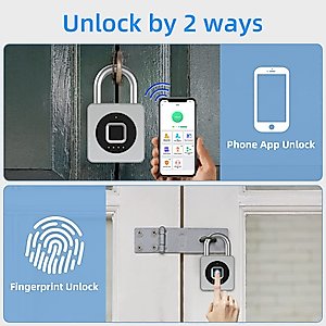 eLinkSmart Gym Locker Padlock - Fingerprint Mobile APP Unlock Remote Unlock: Waterproof Keyless Biometric Padlock for Gym Locker Field Box Footlocker Tool Box Gun Case Type-C Silver