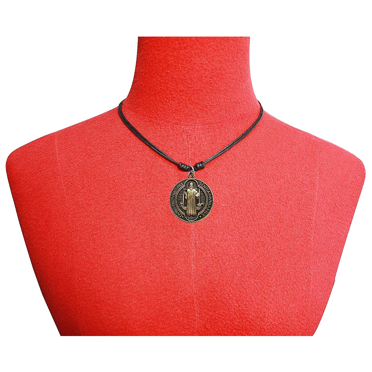 Bijoux de Ja Antique Bronze Saint Benedict of Nursia Medal Pendant Adjustable Cord Necklace 16"