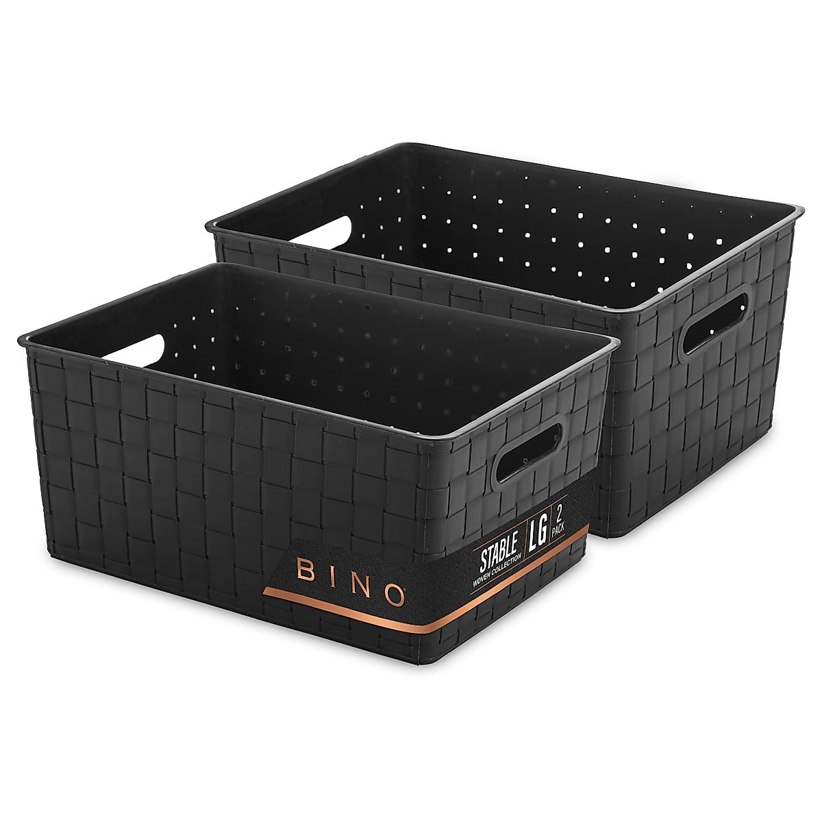 BINO | Plastic Storage Baskets Large - Black | THE STABLE COLLECTION | Multi-Use Storage | Rectangular Cabinet Organizer | Baskets For Organizing with Handles | Home Office Organization and Storage