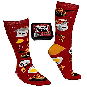 Clover Company Funny Novelty Socks - Ramen Noodles - Fun Gifts for Teenage Girls, Boys, Women, Men - Birthday, Stocking Stuffer, Secret Santa - Cute Cool Fun Weird Stuff, Red, One Size