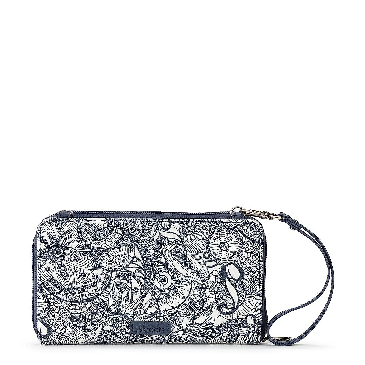 Sakroots Artist Circle Smartphone Crossbody in Coated Canvas, Detachable Wristlet Strap, Navy Spirit Desert
