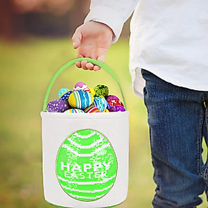 Easter Baskets for Kids, Easter Eggs Hunt Basket, Personalized Basket Canvas Cotton Carrying Gift and Eggs Hunt Bag, Easter Gift Basket for Boys Girls, Candy Buckets, 3 Packs
