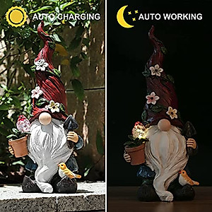 grinshin Outdoor Garden Gnome Statue,Resin Gnome Figurine with Solar Led Lights, Outside Decor for Patio Yard Lawn Porch Decorations, Ornament Gifts (Blue Statue)