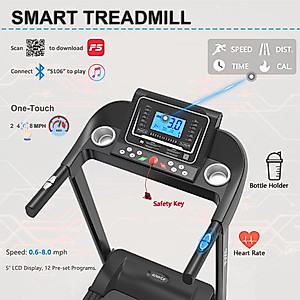 Anwick Foldable Treadmill, 2.5HP Electric Walking Machine, 5'' LCD Screen, 250 LB Capacity, MP3, Steel, Black