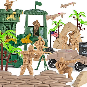 Divwa Army Men Toys for Boys 8-12, Military Soldier Army Base 160 Pcs Set Including WW2 Khaki Green Plastic Army Men Figure and Accessories with Handbag for Kid Boy Toddler Age 6-12 8-12