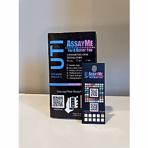 AssayMe UTI Test Strips | Accurate Urinalysis for UTI | Monitor Urinary Tract Infection | Home Test Kit for Men & Women | 3 Strips (LEU, NIT, pH) | Detect UTI