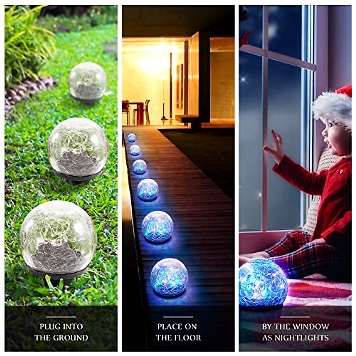 Garden Solar Lights Cracked Glass Ball Decorative Solar Globe Lights Outdoor Landscape Lights Waterproof LED Solar Patio Lights for Pathway Walkway Garden Yard Lawn Decoration (4 Pcs, 3.9 Inch)