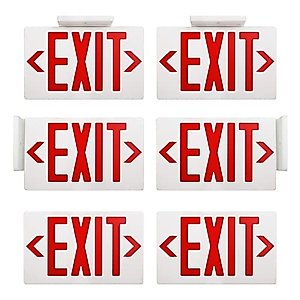 AKT LIGHTING Red LED Exit Sign Emergency Light with Battery Backu, Double Face Hardwired Red Letter Emergency Exit Lighting For Business, Restaurant, Commercial, Supermarket, UL-Listed, 120-277V, 6PCS