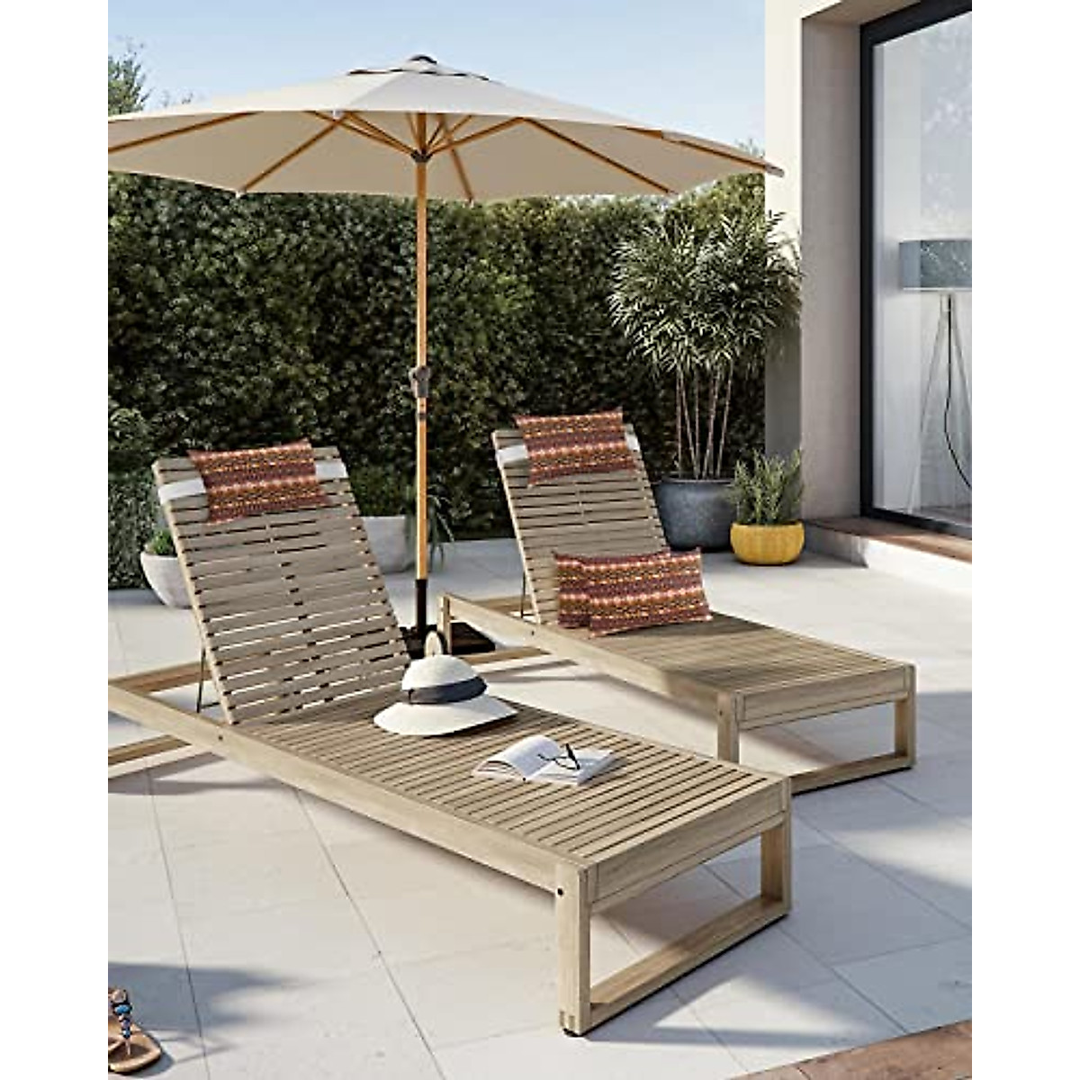 Recliner Head Pillow Ledge Loungers Chair Pillows with Insert Retro Abstract Symmetric Orange Totem Pattern Lumbar Pillow with Adjustable Strap Outdoor Waterproof Patio Pillows for Beach Pool, 2 PCS