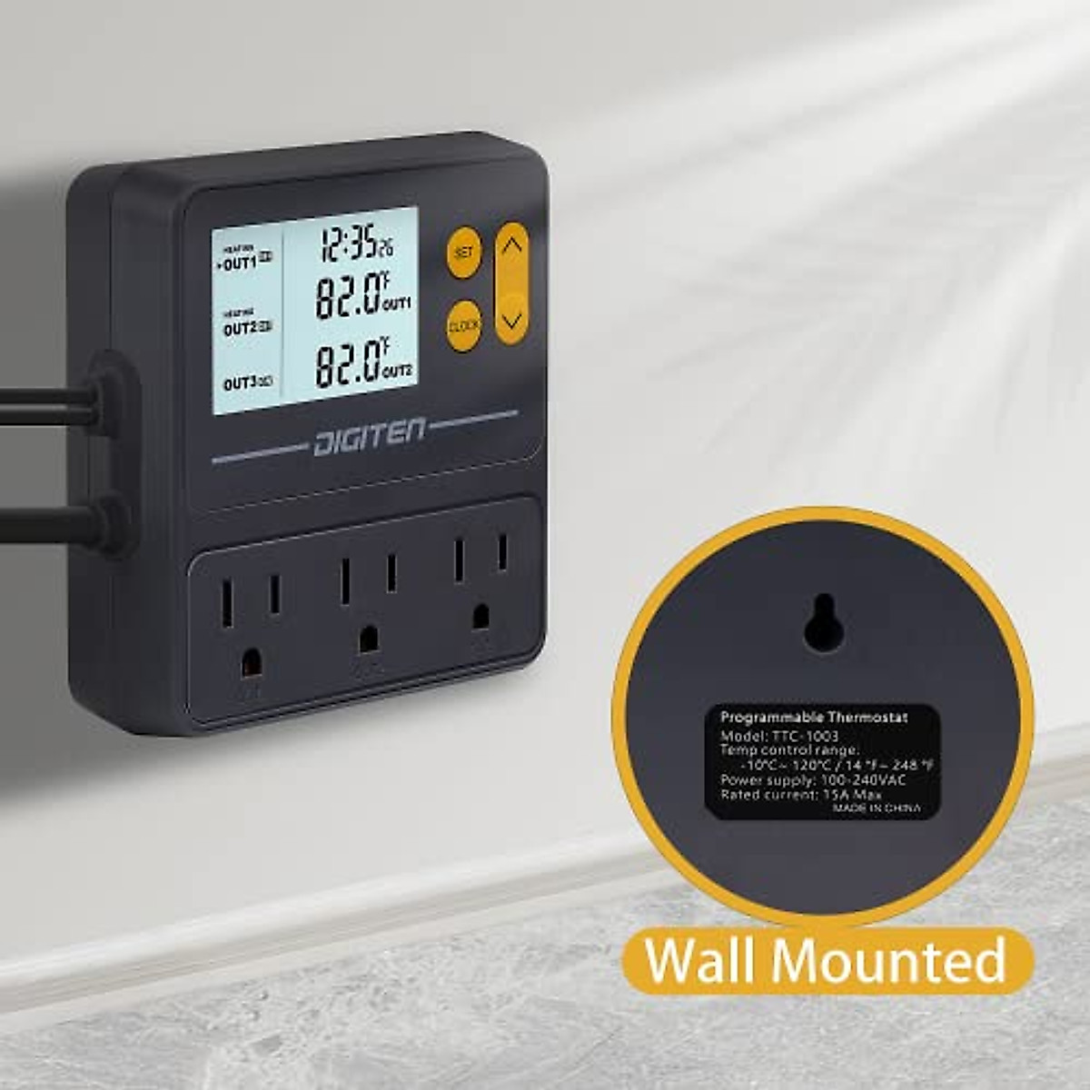 DIGITEN Temperature Controller with Timer Reptile Thermostat Timer Day Night Thermostat Outlet Greenhouse Thermostat Cooling Heating Mode Temperature Controlled Thermostat for Mushroom Fermentation