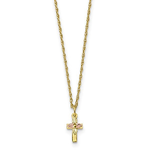 10k Tri-Color Black Hills Gold Cross Necklace Q10BH703-18