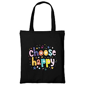 CurryFerry Cute Canvas Tote Bag for Women - Teacher Tote Bag - Inspirational Gifts for Teacher - Black Tote Bag - Reusable Shopping Bags for Grocery Utility Teacher College Work (Choose Happy)