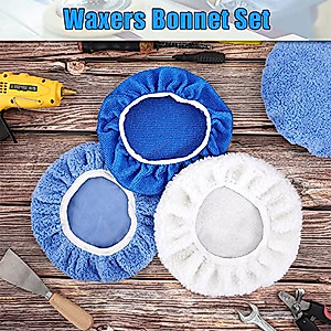 9PCS Polishing Bonnet Pads,9 to 10 Inch Polisher Bonnet Buffer Bonnets Waxers Bonnet,Buffing Pad Cover Waxing Bonnet,Mix Pack 3 Microfiber 3 Coral Fleece 3 Woolen for Car Polisher