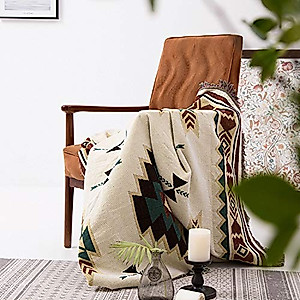 PHNAM Throw Blanket with Fringe for Couch Bed Soft Decorative Cozy Woven Knit Warm Bed Throws Reversible for Chair, Sofa, Living Room, Bedroom (51x63 inches)(B)