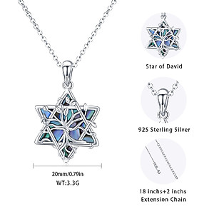 TRISHULA Star of David Necklace, 925 Sterling Silver Tree of Life Six-Pointed Star Pendant Ideal Religious Lucky Jewelry Gift for Women Girls Christmas Thanksgiving