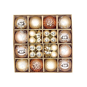 shamjina 44x Christmas Balls Ornaments, Xmas Tree Decor Christmas Hanging Decoration Shiny Bauble Set, Decorative Xmas Balls, Champagne Gold