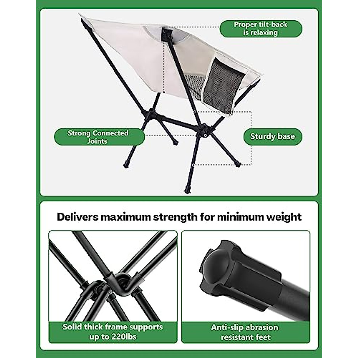 logard Lightweight Portable Camping Chair,Folding Outdoor Chair High Load Capacity,Sturdy Folding Chair for Hiking,Beach,Fishing,Festival, Hiking, Backpacking