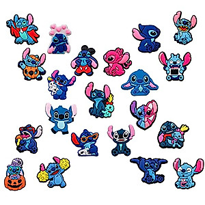 40 Pack for Croc Shoe Charms for Stitch Girls Boys Kids for Lilo, Blue Stick Shoe Charms for Party Gifts, Cute Cartoon Shoe Pines Para Charms for Bracelet Wristband.