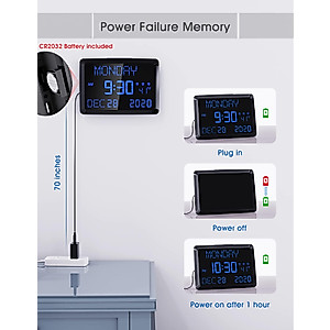 Digital Wall Clock, 11.5" Extra Large Display Calendar Alarm Day Clock with Date and of Week, Temperature,2 USB Chargers,3 Alarms, 5 Dimmer& 12/24Hr LED Desk for Office, Living Room, Bedroom, Elderly