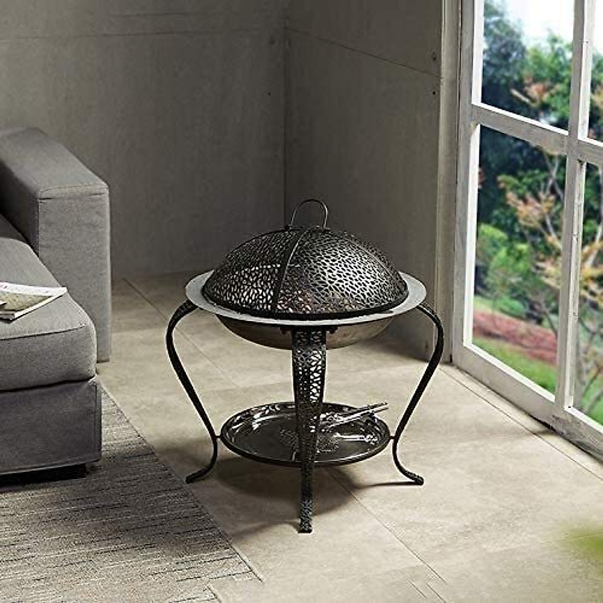 LEAYAN Garden Fire Pit Grill Bowl Grill Barbecue Rack - Portable 22" Quick Set Up Weather Resistant Easy to Clean Firepit w/Grate with Cover BBQ Cooking for Camping Backyard