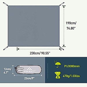 Forceatt Waterproof Camping Tarp, 2 and 3 Person Ultralight Tent tarp for Picnic and Beach Mat,Tent Footprint and Hiking (3-Person)