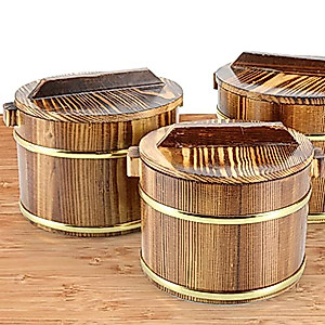 DOITOOL Wooden Rice Bucket Rice Cooking Steamer Bucket Sushi Rice Bowl Japanese Hangiri Sushi Oke Rice Mixing Tub with Liner Lid for Home Restaurant 20cm