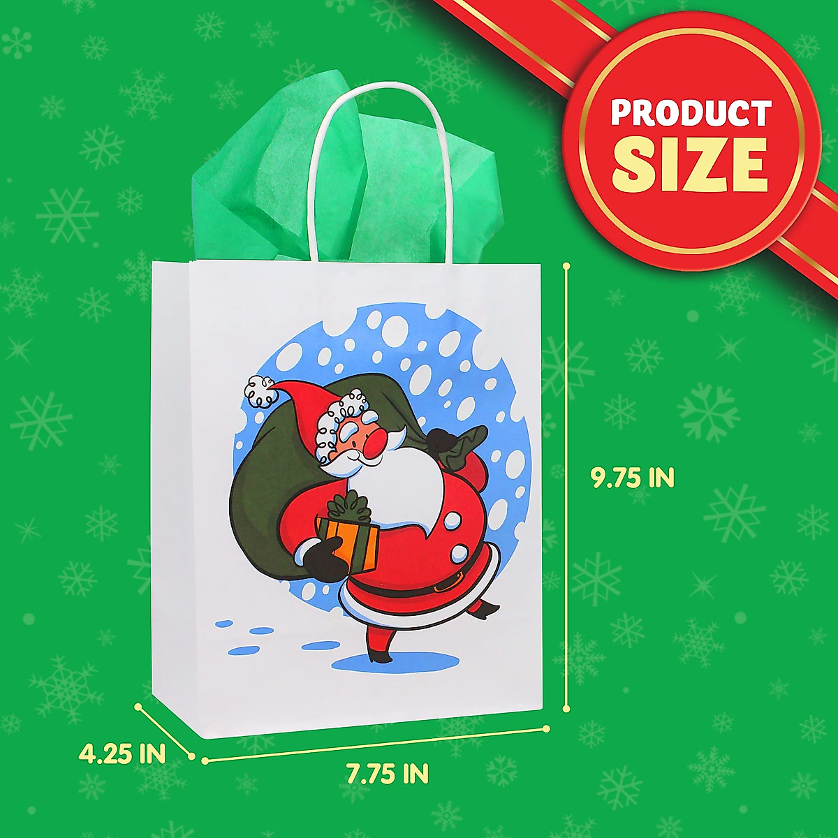 JOYIN 24 Christmas Kraft Paper Gift Bags with Handles Blue and White with Assorted Christmas Prints for Holiday Christmas Goody Bags, Xmas Gift Bags, School Classrooms and Party Favors