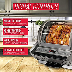 Ronco EZ-Store Rotisserie Oven, Gourmet Cooking at Home, Cooks Perfectly Roasted Chickens, Turkey, Pork, Roasts & Burgers, Large Capacity, 3 Cooking Options: Roast, Sear, No Heat Rotation, Stainless