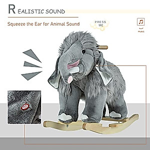 Qaba Kids Ride-On Rocking Horse Toy Mammoth Style Rocker with Fun Music & Soft Plush Fabric for Children 18-36 Months