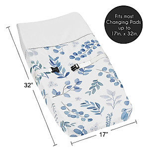 Sweet Jojo Designs Floral Leaf Boy or Girl Baby Nursery Changing Pad Cover - Blue Grey and White Boho Watercolor Botanical Flower Woodland Tropical Garden