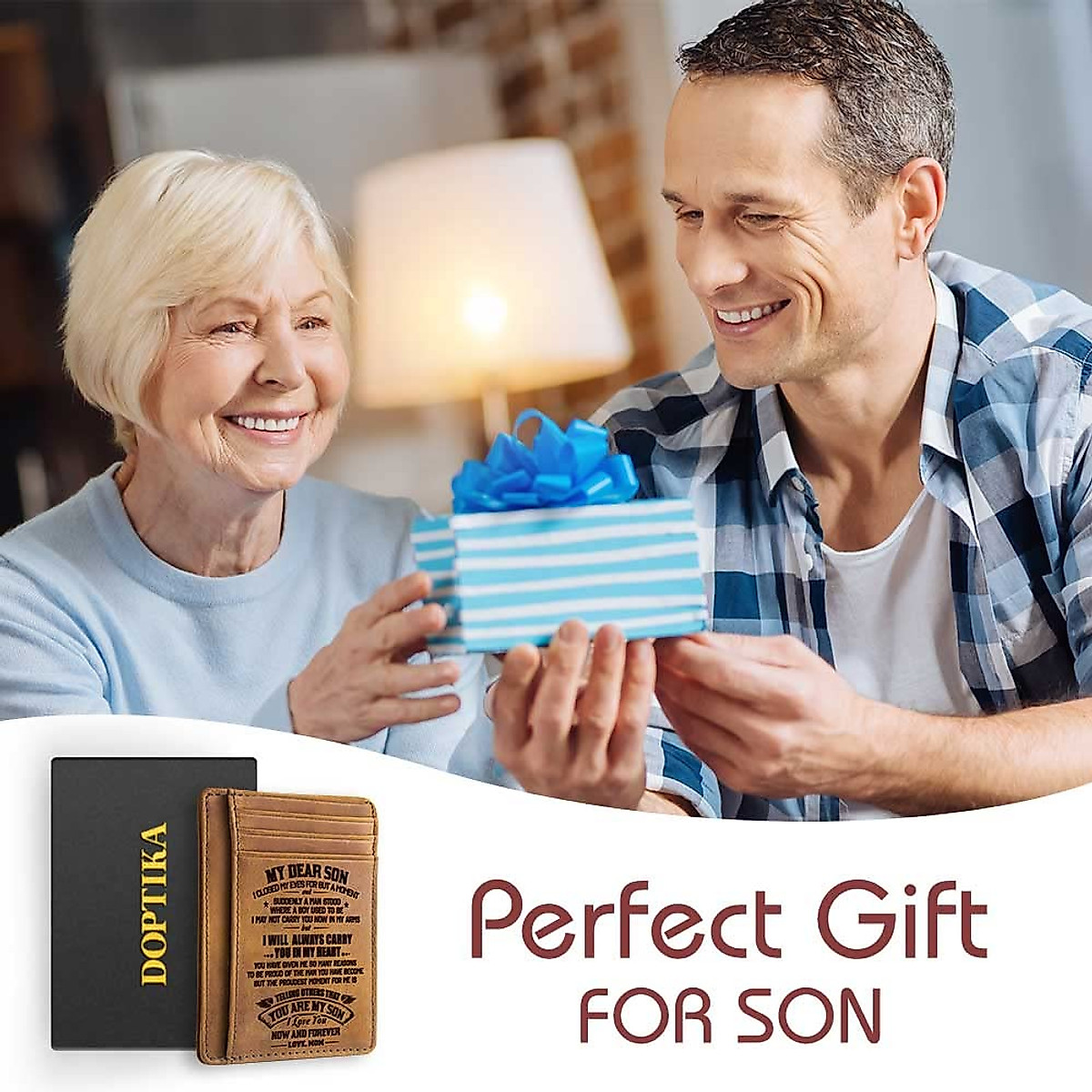 Fathers Day Birthday Gifts for Men, Graduation Gifts for Son from Mom, To My Son Engraved Leather Wallet, Mother and Son Gifts, Mens Wallets, Front Pocket Wallet, Slim Minimalist Wallets For Men