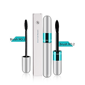 2 Pack 2 in 1 for Mascara 5x Longer Washable, 2 in 1 4D Silk Fiber Lash Mascara, No Clumping, Long-lasting Black Mascara