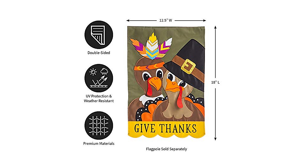 Evergreen Flag Pilgrim Couple Thanksgiving Garden Flag 12.5x18