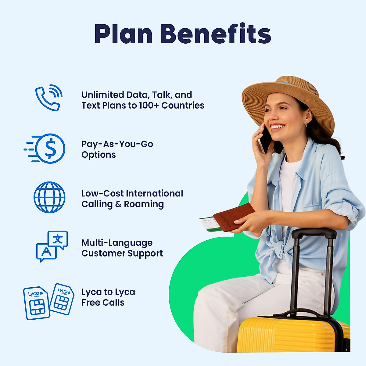 Lycamobile 90 Day Prepaid SIM Card for Cell Phones, 10GB High Speed 4G LTE/5G Data, International Talk & Text to 100+ Countries, Quick Activation, 3-in-1 Triple-Cut, Compatible w/Most Mobile Phones