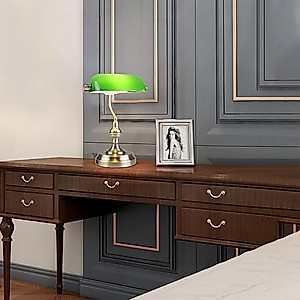 Liylan Green Glass Bankers Desk Lamp,Vintage Desk Lamp Touch Control, 3 Way Dimmable Table Lamp with USB Charging Port, Mid Century Banker's Desk Lamp for Home Office Library Antique Brass