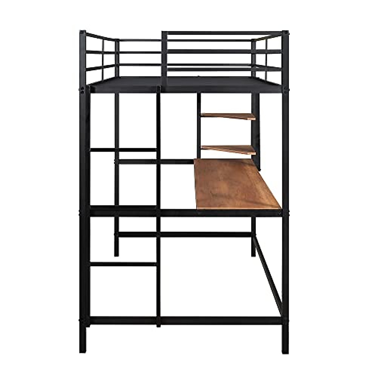 Twin Loft Bed with Desk, Metal Loft Bed Frame with Storage Shelves (Twin Size, Black)