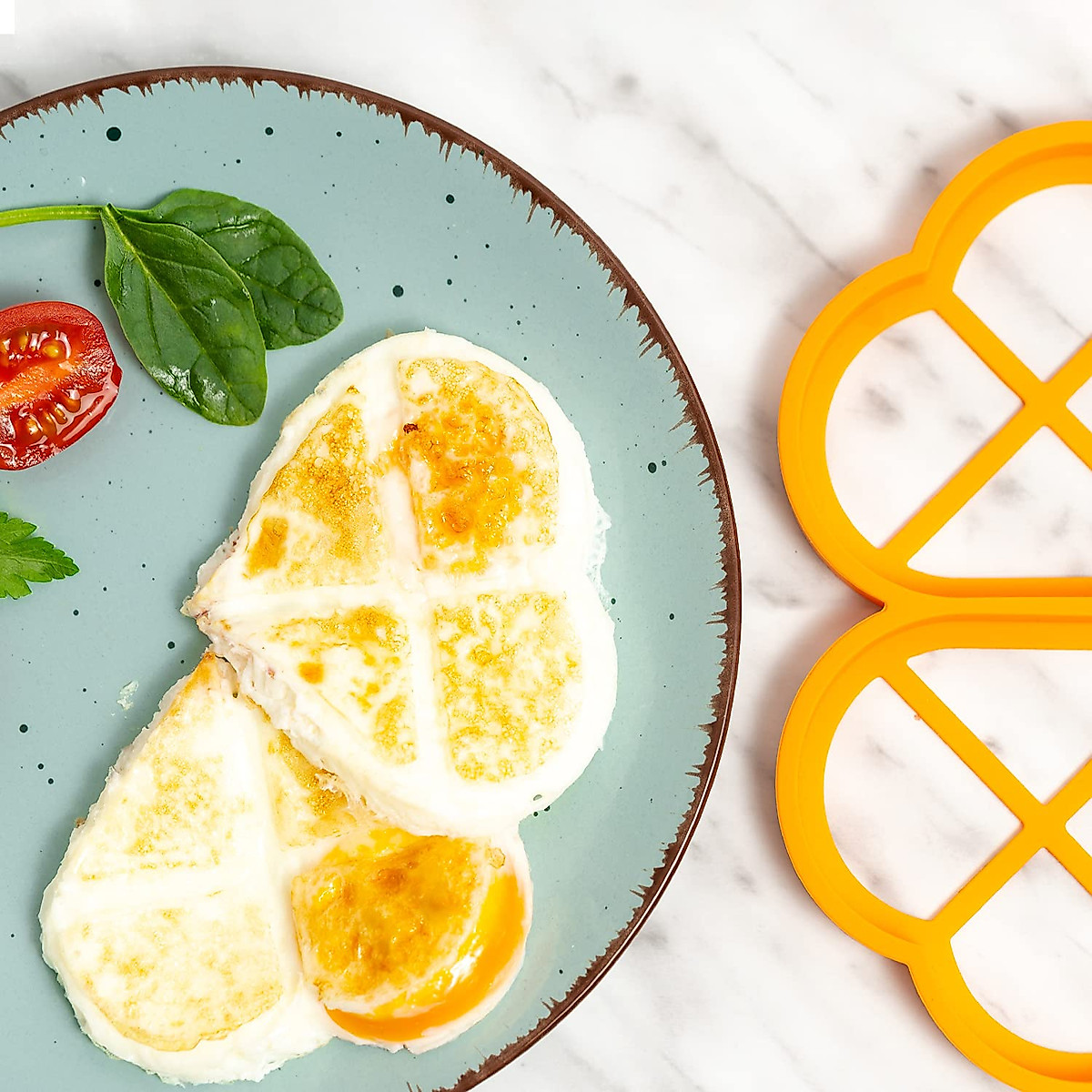 Silicone Pancake Mold Flipper – 4 Heart Shaped Egg Rings Set - Great for Cooking Fried Eggs, Hash Browns, Crumpets, Omelets on Griddle for Your Kids and Loved Ones, Orange