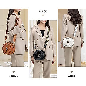 CHERUTY Crossbody Bags for Women, Cute Cross Body Bag Purses, Quilted Faux Leather Round Purse with Cat Pendant (Black)