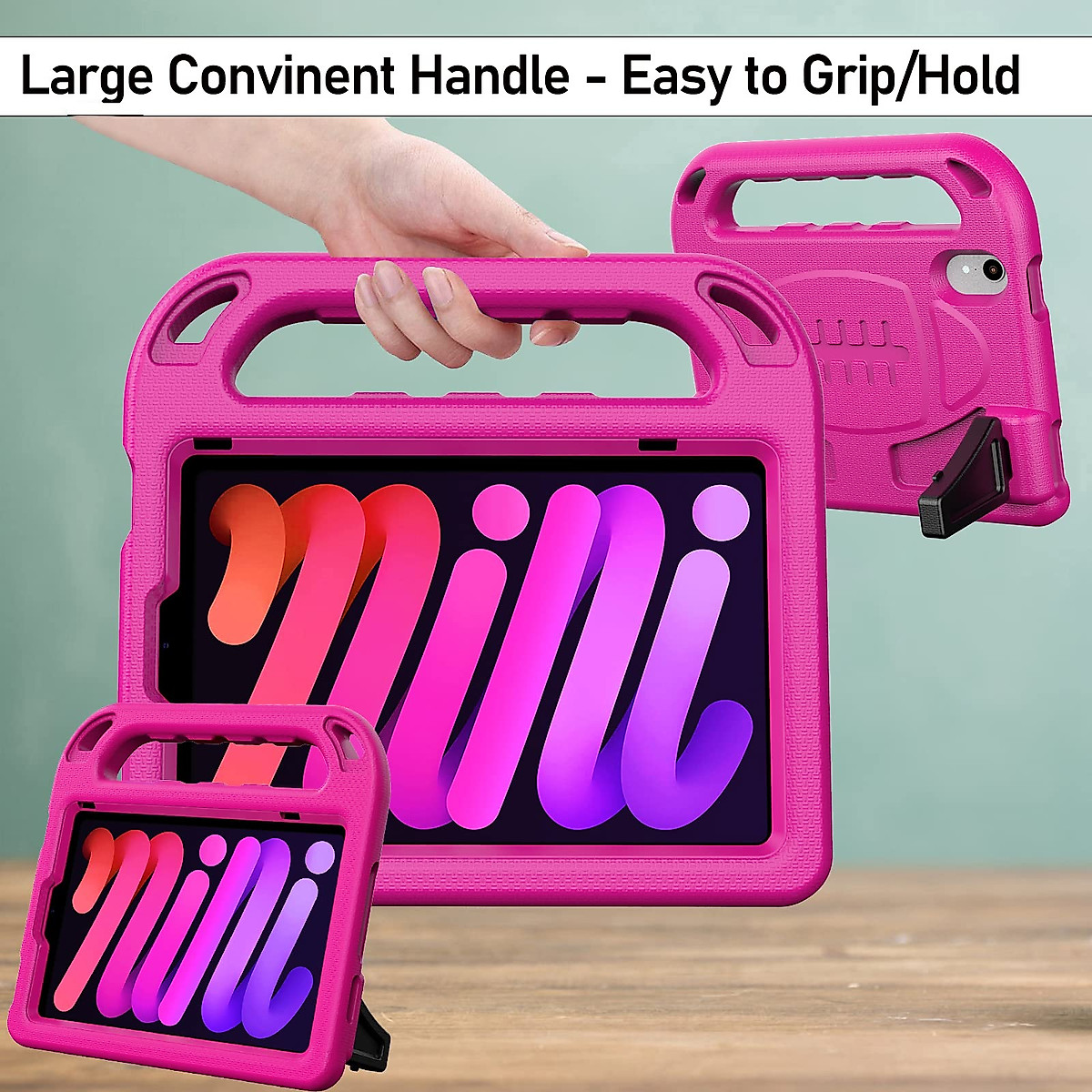 LTROP Newest iPad Mini 6 Case 2021,iPad Mini 6th Generation Case 8.3-Inch,iPad Mini 6th Gen Case for Kids,Built in Screen Protector, Shockproof Handle Stand Case for iPad Mini 6 2021 8.3", Rose