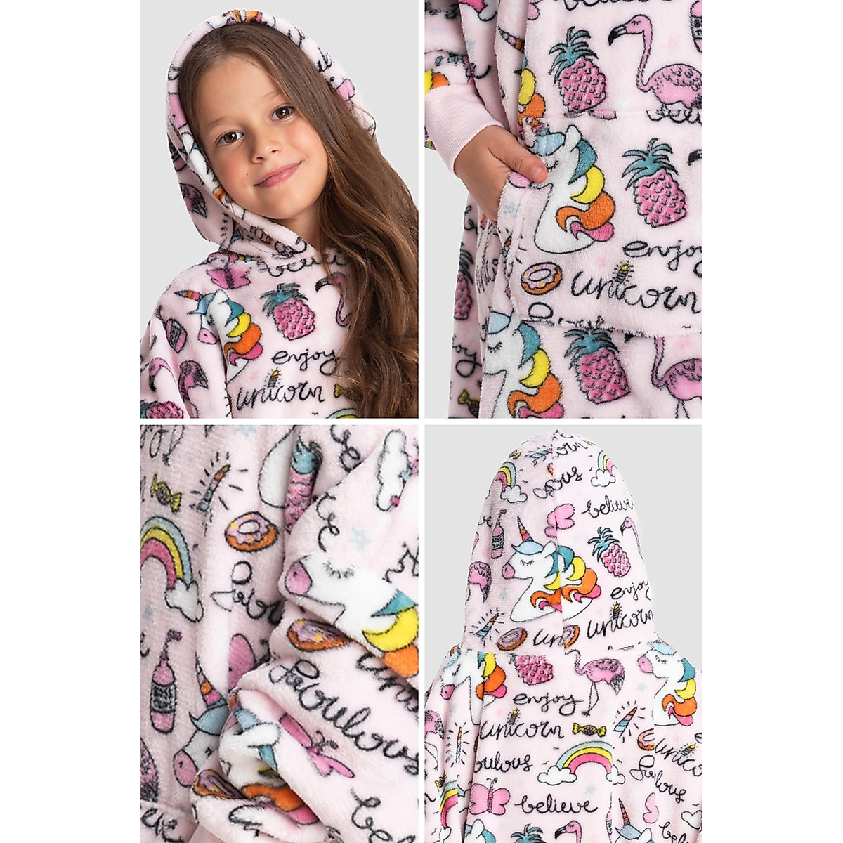 Mad Dog Kids Blanket Hoodie - Wearable Blankets with Cozy Sleeves, Soft Fleece & Sherpa Designs, for Boys & Girls, Ages 4-13, Unicorn, 4-7 Years